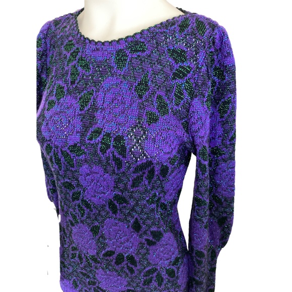 Vintage | Sweaters | Vintage Holiday Knitwear Purple Green Metallic ...